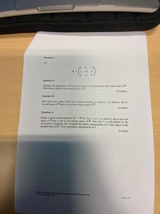 B=⎝⎛2143−2−1−123⎠⎞ Qeestien 3a Write drwa a betil for | Chegg.com