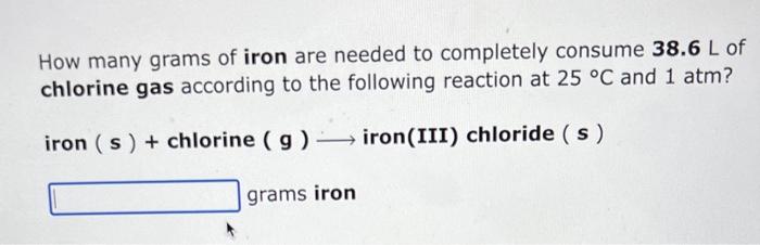 Solved How many grams of iron are needed to completely | Chegg.com