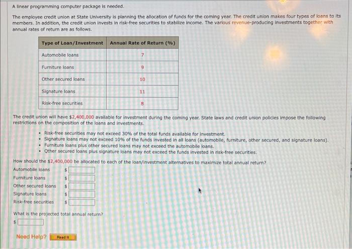 Solved A linear programming computer package is needed. The | Chegg.com
