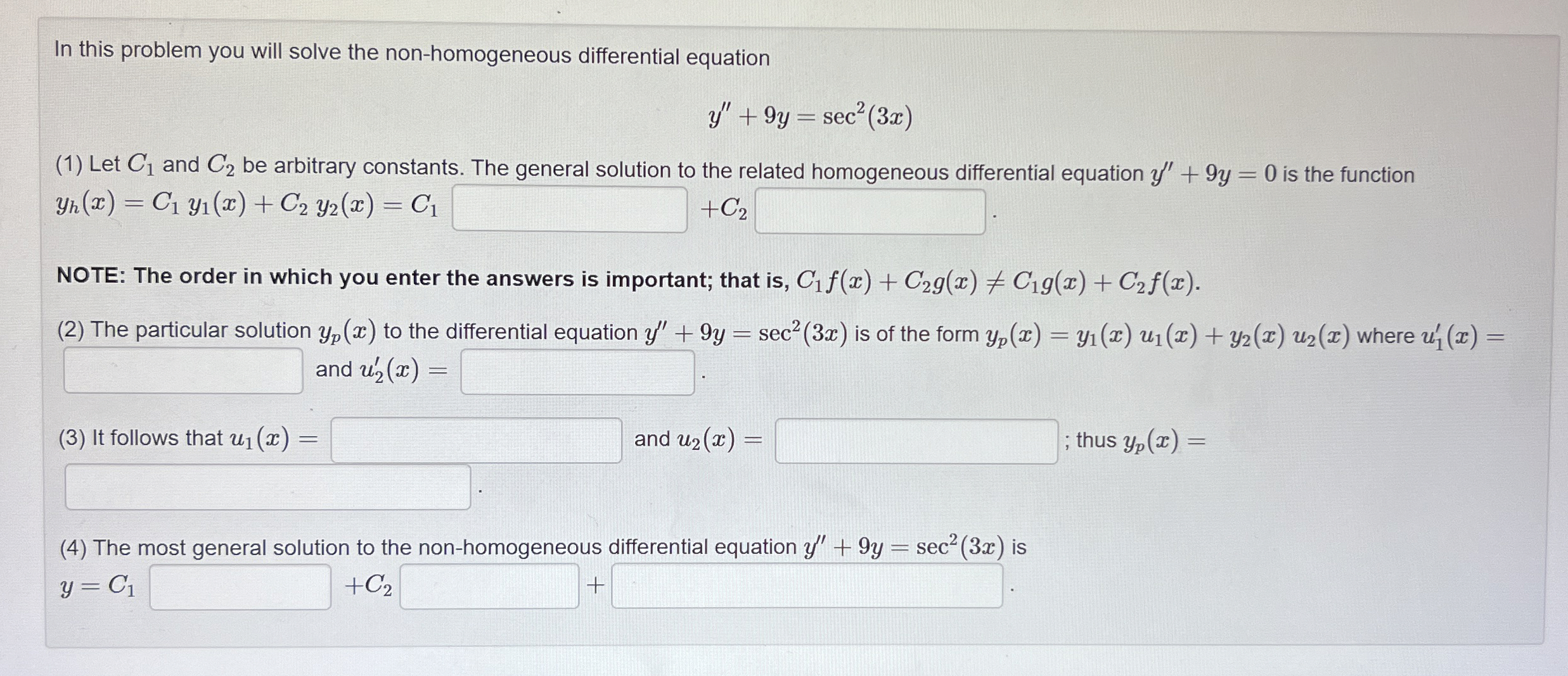 Solved In this problem you will solve the non-homogeneous | Chegg.com