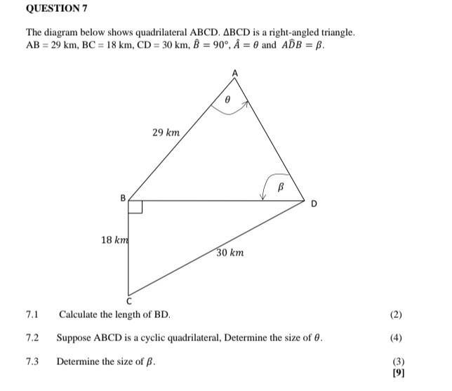 Solved QUESTION 7 The diagram below shows quadrilateral | Chegg.com