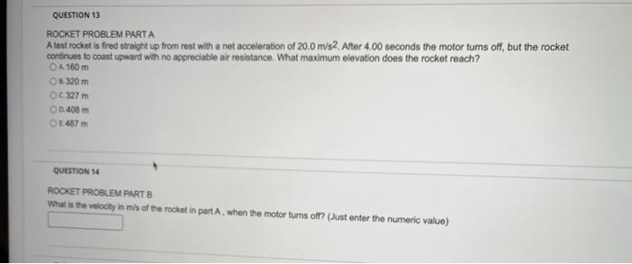 Solved ROCKET PROBLEM PARTA A test rocket is fired straight | Chegg.com