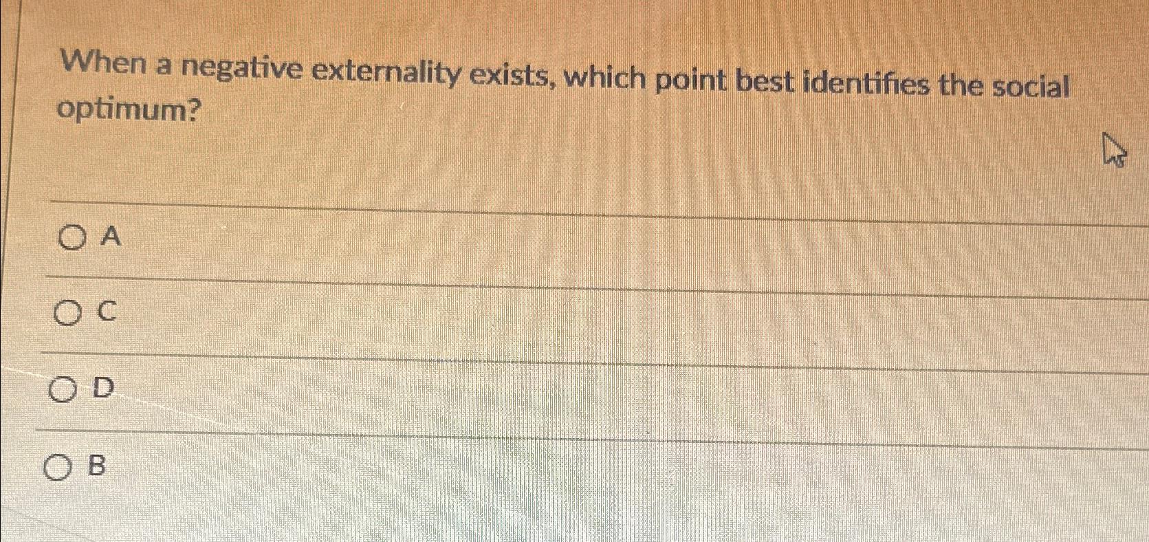 Solved When a negative externality exists, which point best | Chegg.com
