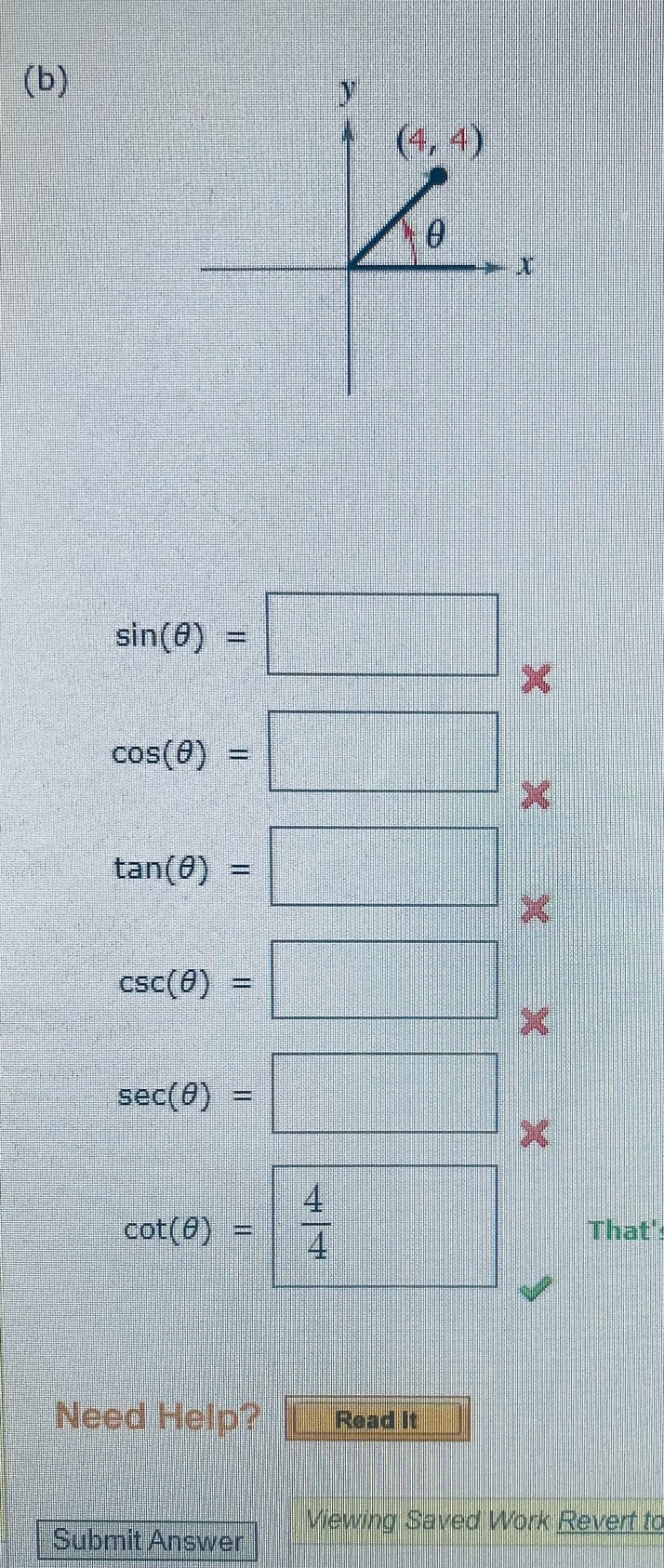 Solved Find the exact values of the six trigonometric | Chegg.com