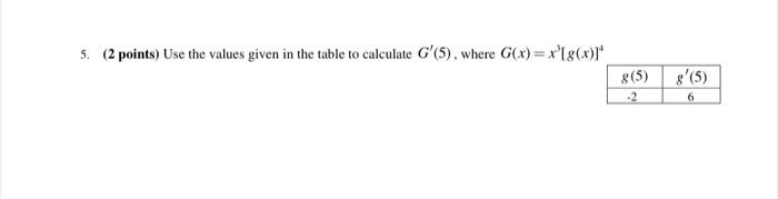 Solved (2 points) Use the values given in the table to | Chegg.com