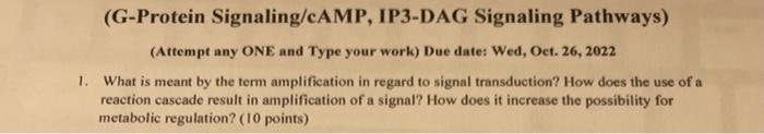 Solved (G-Protein Signaling/cAMP, IP3-DAG Signaling | Chegg.com