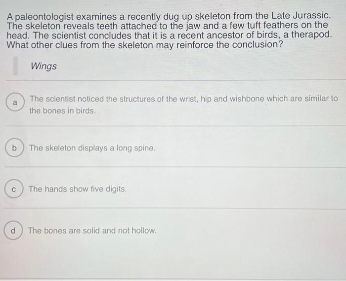 Solved A paleontologist examines a recently dug up skeleton | Chegg.com
