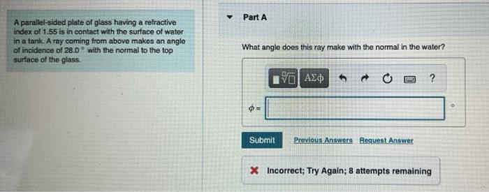 Solved Part A A parallel-sided plate of glass having a | Chegg.com