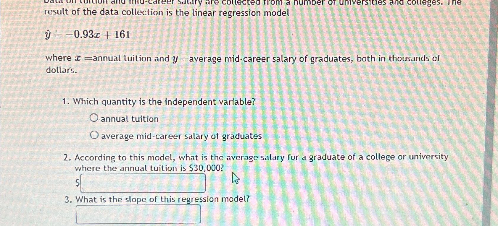 Solved result of the data collection is the linear | Chegg.com