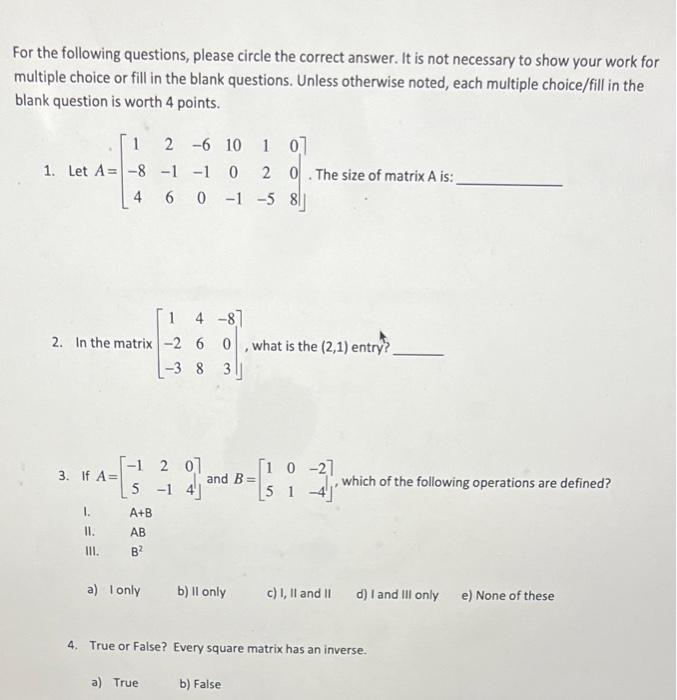 Solved or the following questions, please circle the correct | Chegg.com