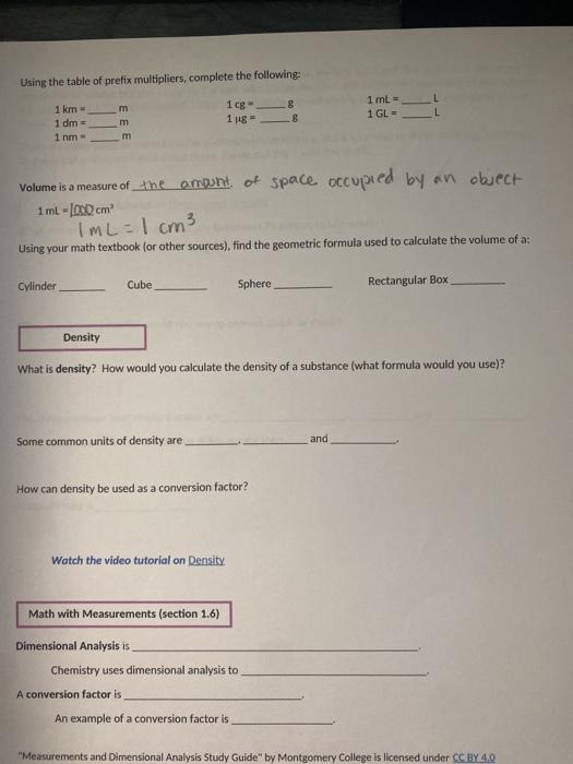 Solved Using the table of prefix multipliers, complete the | Chegg.com