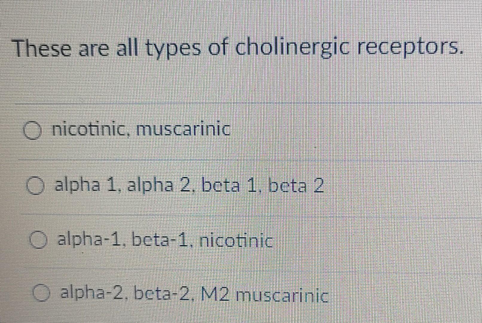 Solved These are all types of cholinergic receptors. | Chegg.com