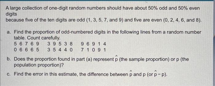 Solved A large collection of one-digit random numbers should | Chegg.com