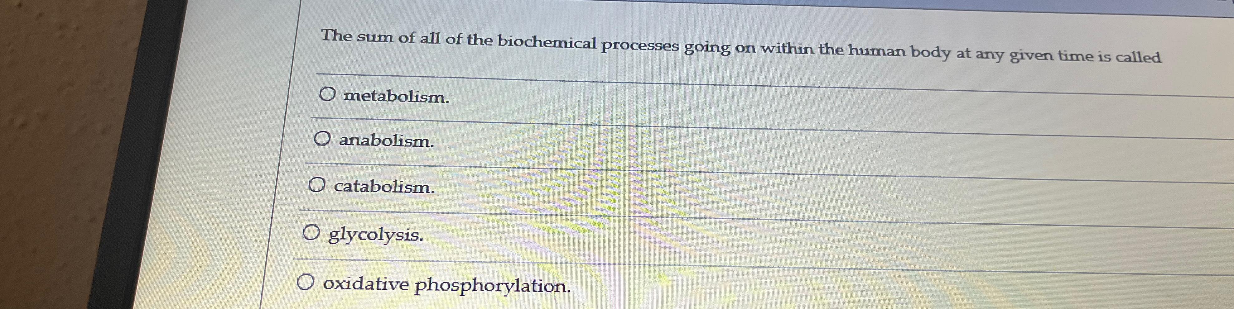 Solved The sum of all of the biochemical processes going on | Chegg.com