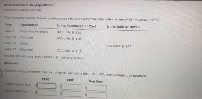 Solved Brief Exercise 6-35 (Algorithmic) Inventory Costing | Chegg.com