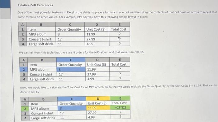 Solved Relative Cell References One of the most powerful | Chegg.com