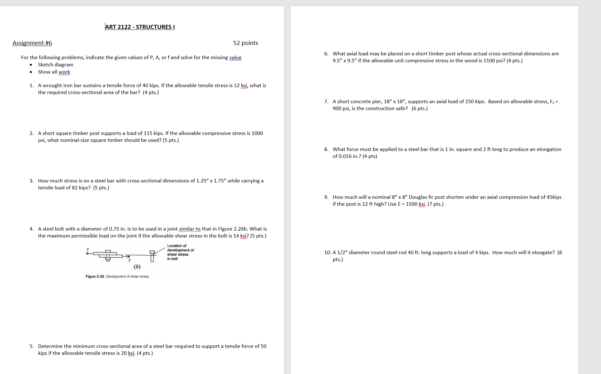 Solved ART 2122 - ﻿STRUCTURES IAssignment #652 ﻿pointsFor | Chegg.com