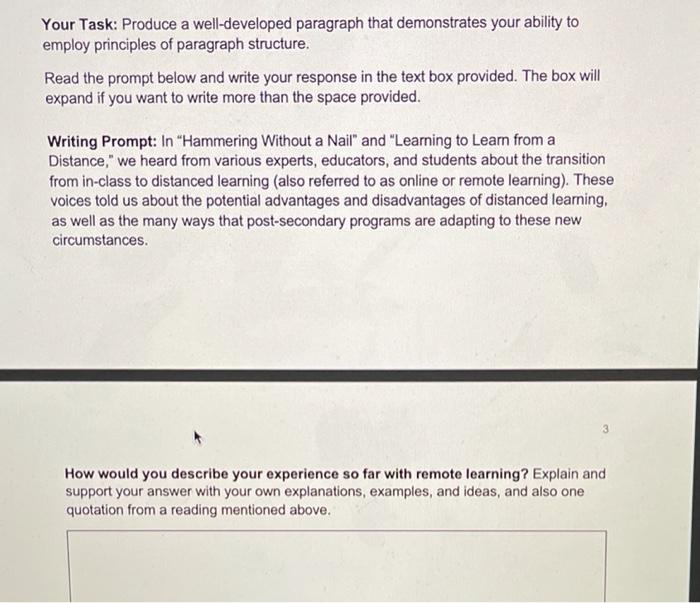 Solved Your Task: Produce a well-developed paragraph that | Chegg.com