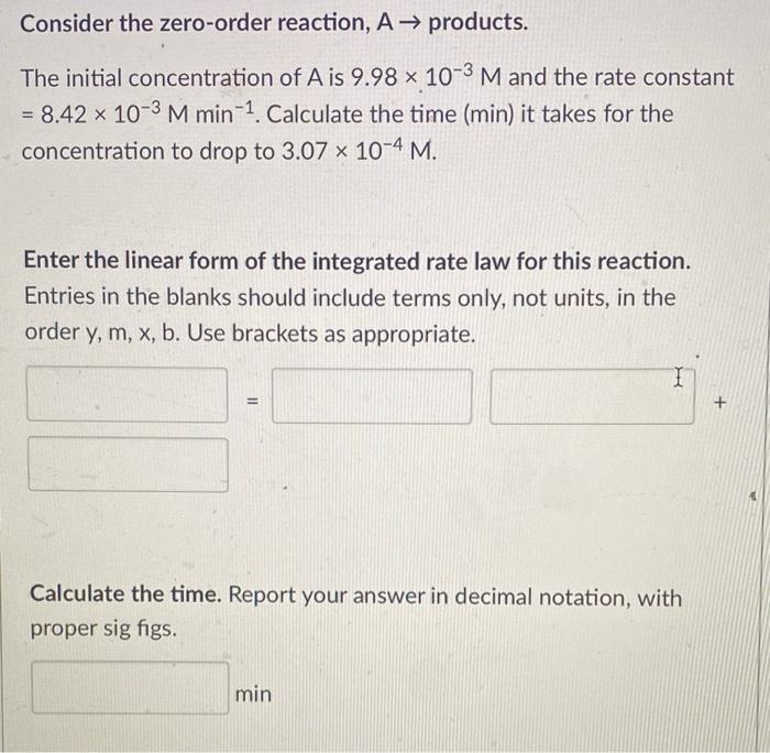 Solved Consider the zero-order reaction, A→ products. The | Chegg.com