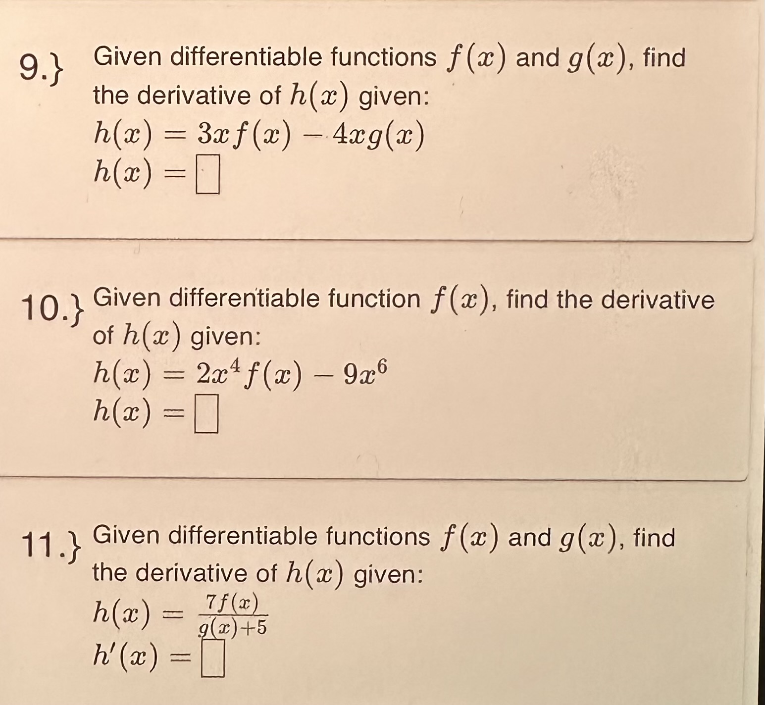 Solved 9.) ﻿Given differentiable functions f(x) ﻿and g(x), | Chegg.com