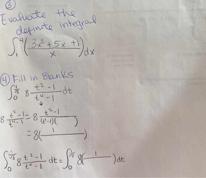 Solved Evaluate the definte integral ∫14(x3x2+5x+1)dx (4) | Chegg.com