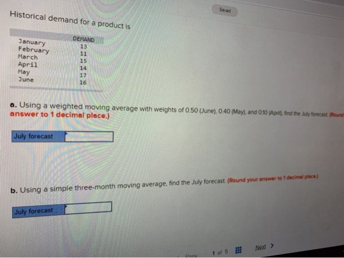 Solved Saved Historical demand for a product is DEMAND | Chegg.com