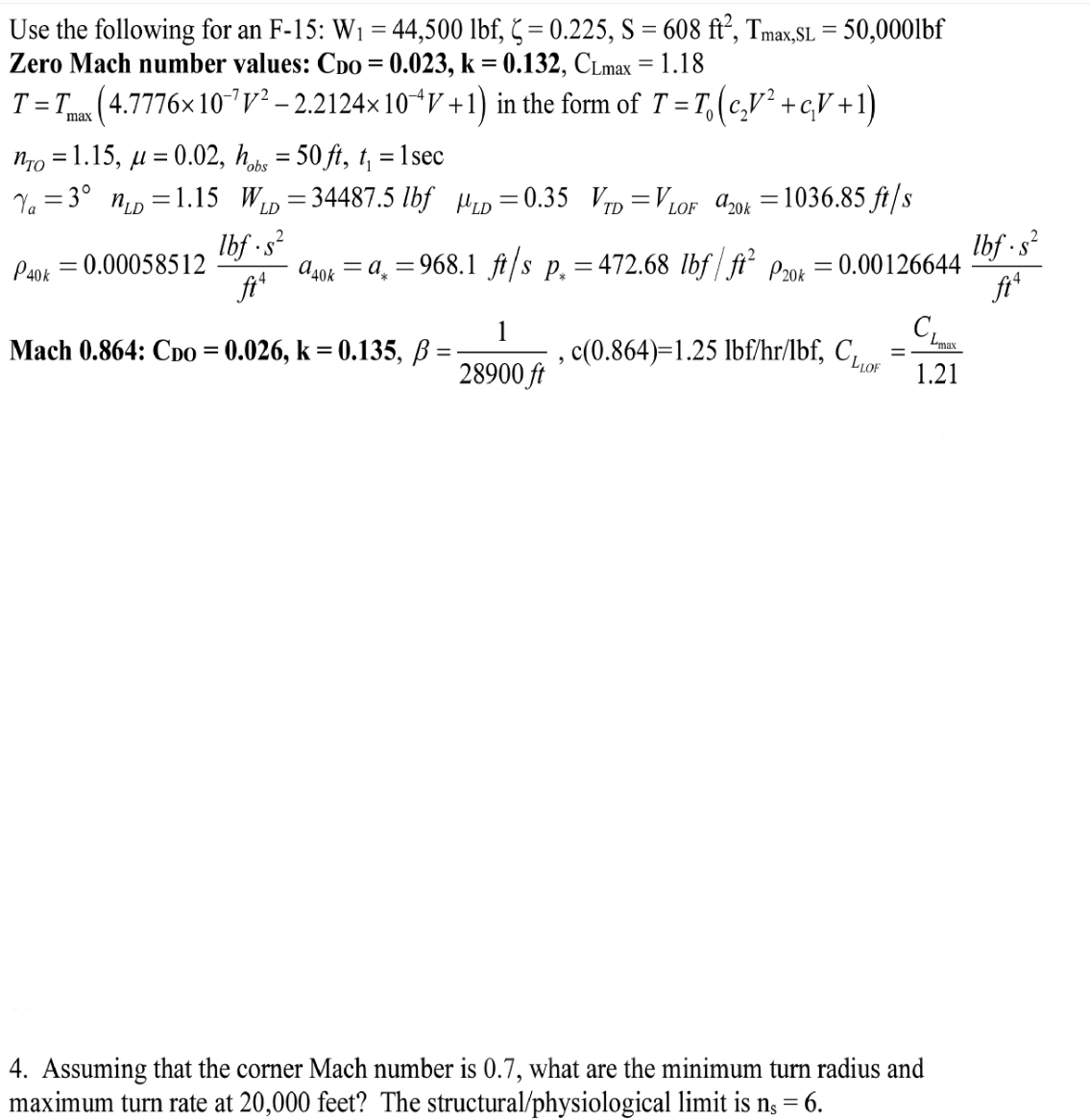 Solved Use the following for an F-15: | Chegg.com