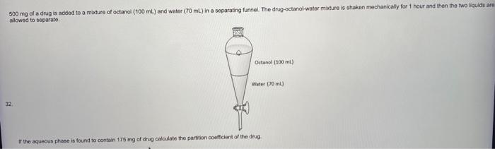 Solved 500 mg of a drug is added to a mocture of octanol | Chegg.com