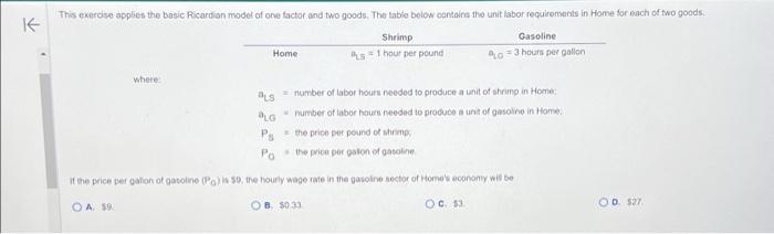 Solved K This exercise applies the basic Ricardian model of | Chegg.com