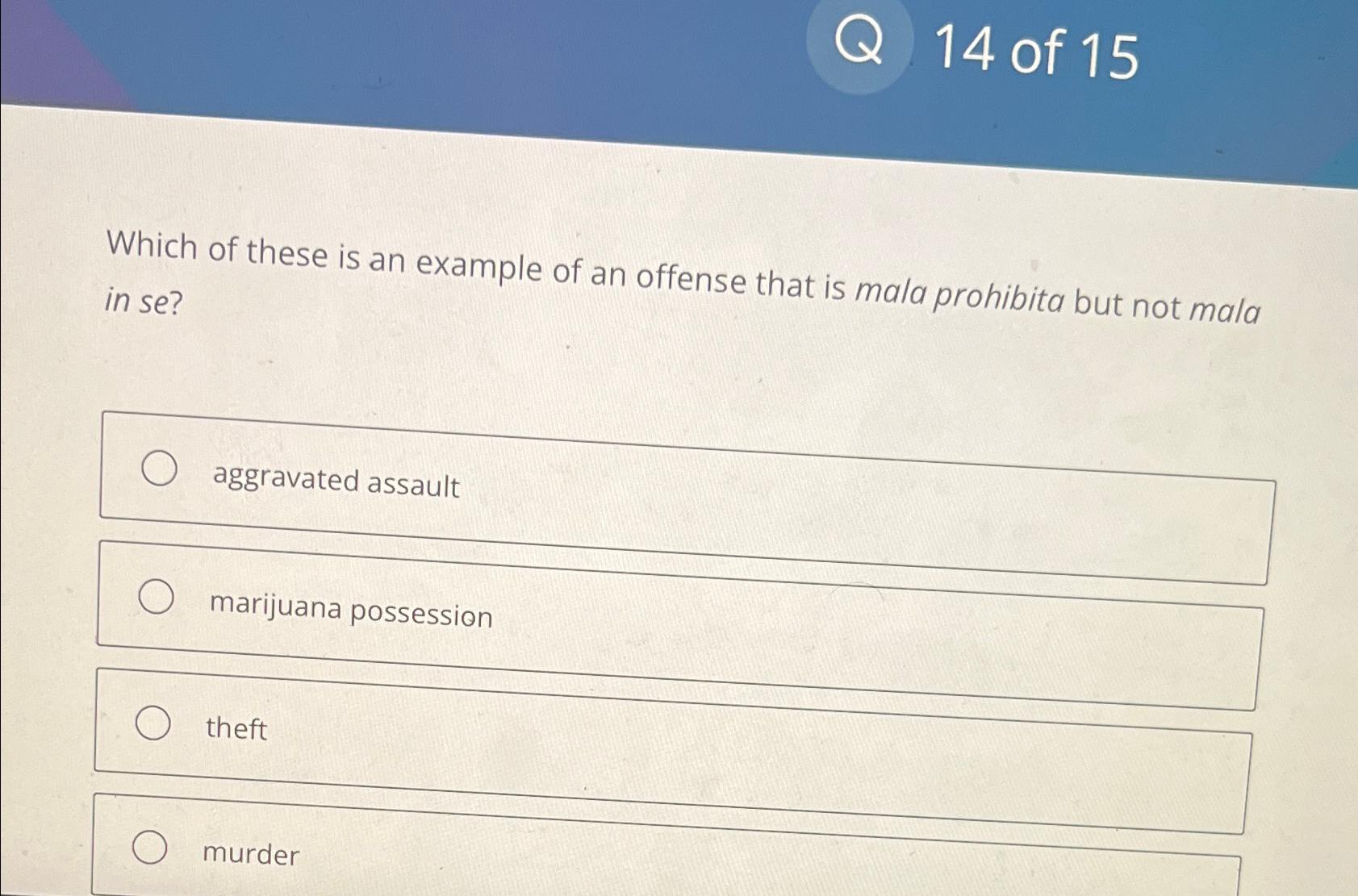 Solved 14 ﻿of 15Which of these is an example of an offense | Chegg.com