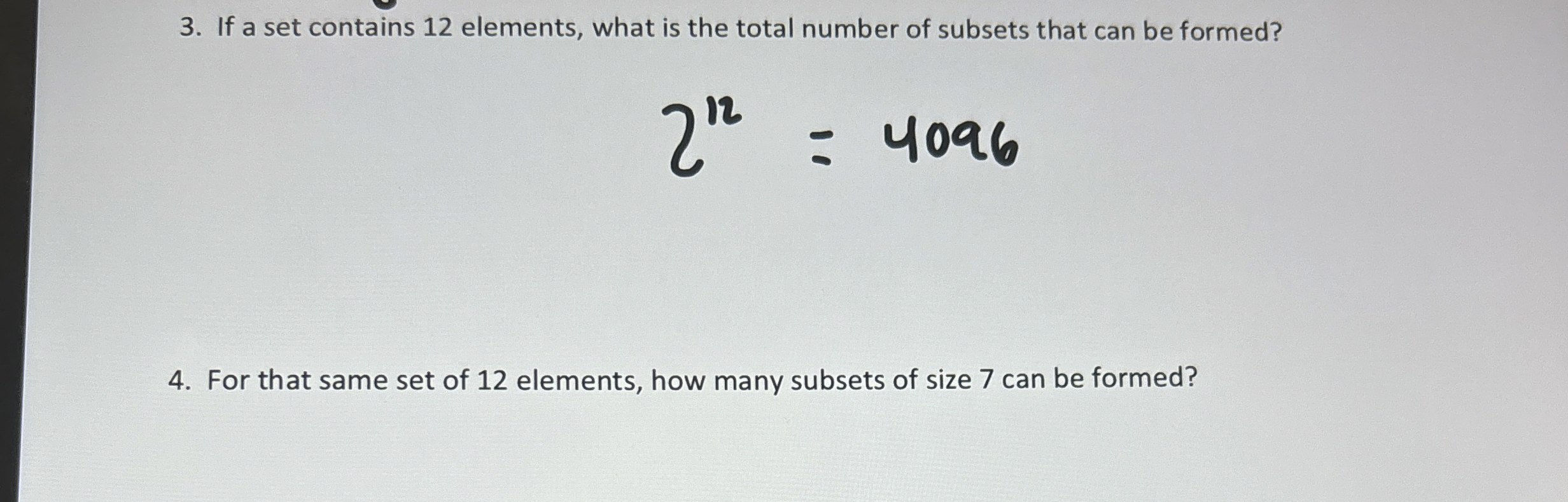 Solved If a set contains 12 ﻿elements, what is the total | Chegg.com