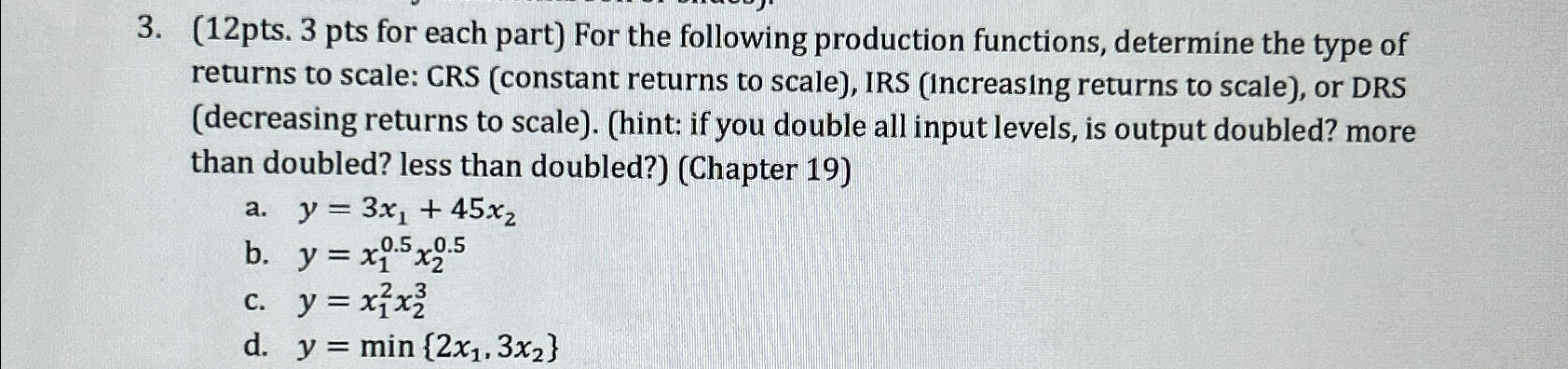 Solved (12pts. 3 ﻿pts for each part) ﻿For the following | Chegg.com