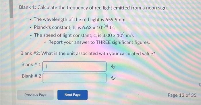 Solved Blank 1: Calculate the frequency of red light emitted | Chegg.com