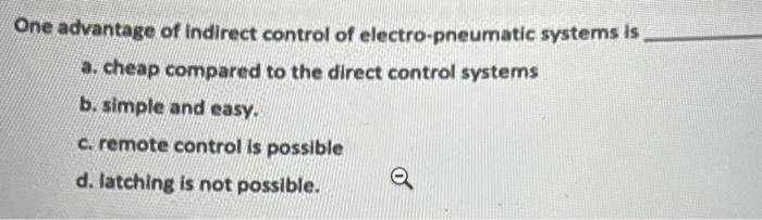 Solved One advantage of indirect control of | Chegg.com