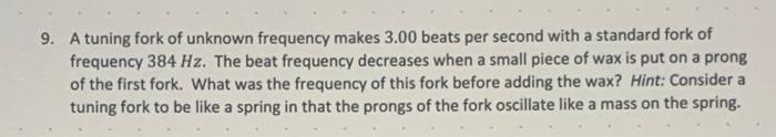 Solved A tuning fork of unknown frequency makes 3.00 beats | Chegg.com