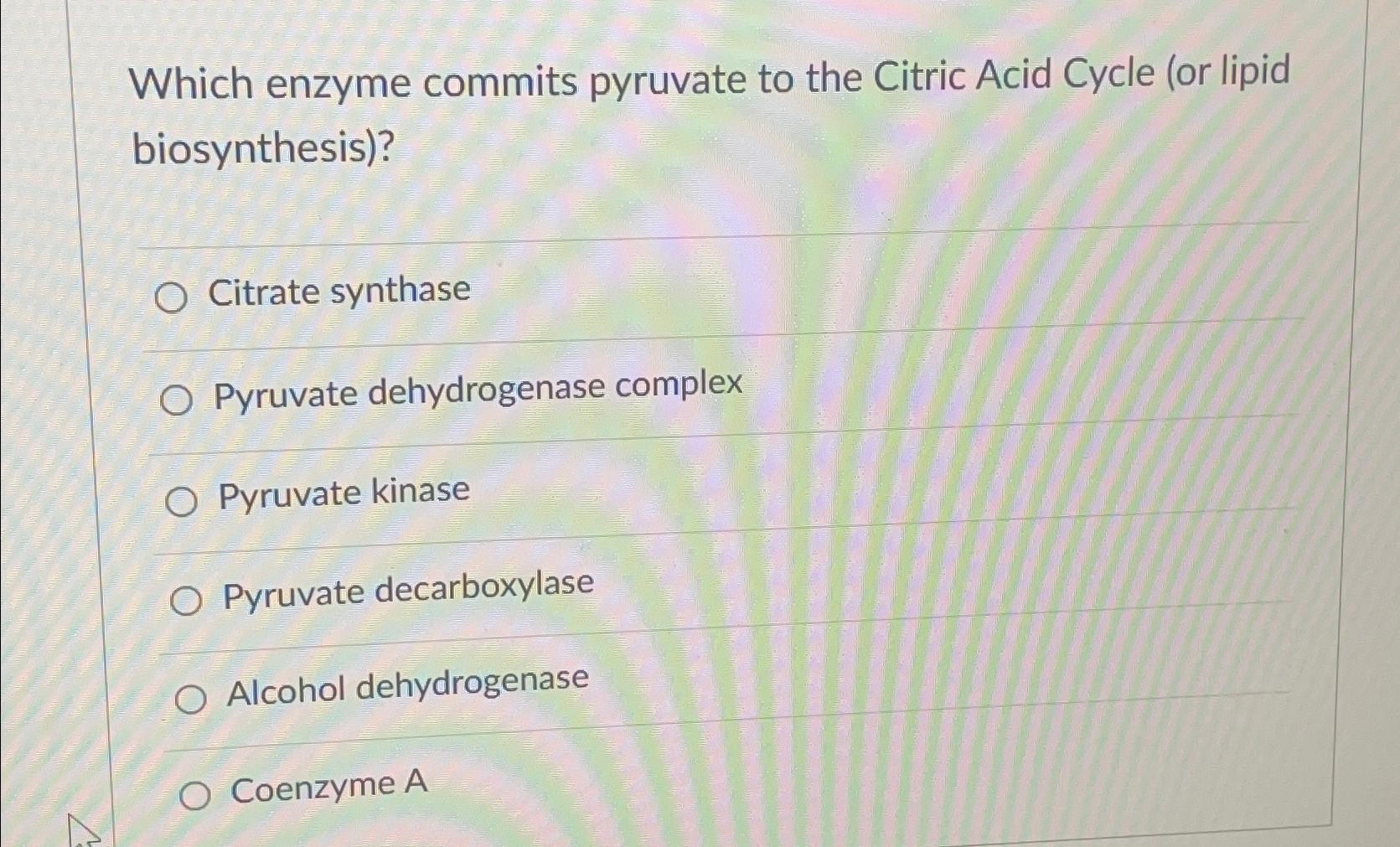 Solved Which enzyme commits pyruvate to the Citric Acid | Chegg.com