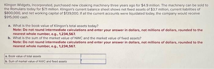 Solved Klingon Widgets, Incorporated, purchased new cloaking | Chegg.com