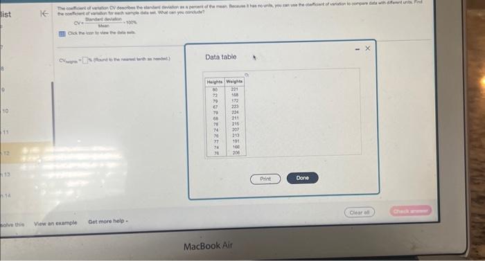 ist k Data table −x Print Done folve this Wiew an | Chegg.com