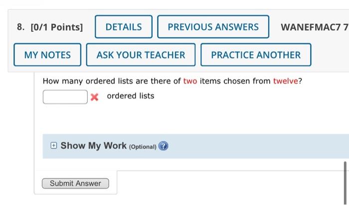 Solved How many ordered lists are there of two items chosen | Chegg.com