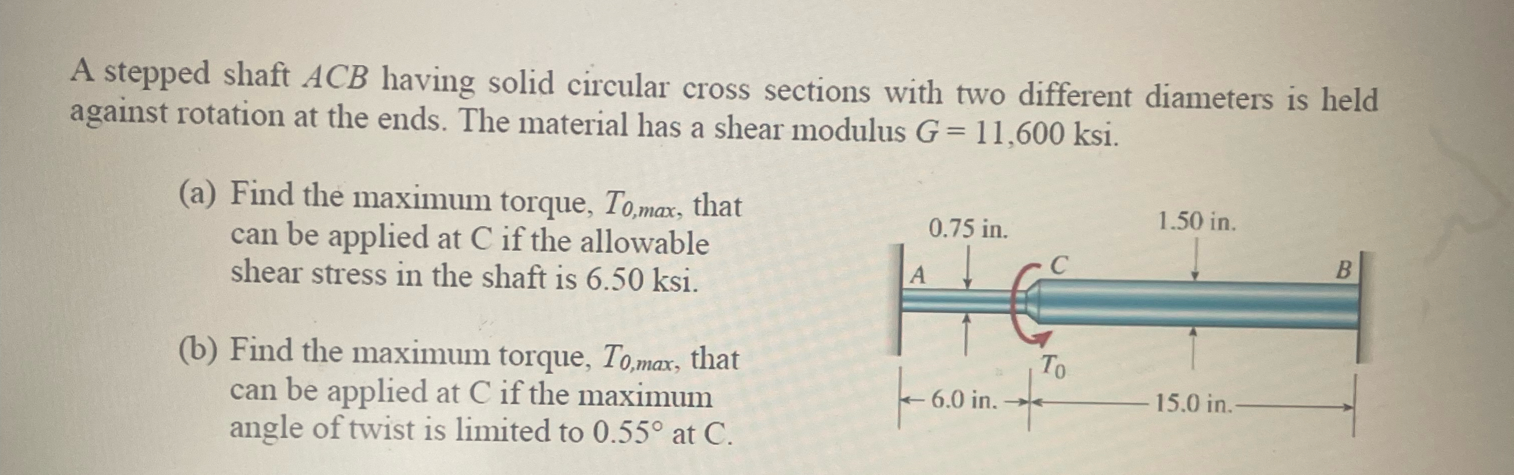 Solved A stepped shaft ACB having solid circular cross | Chegg.com