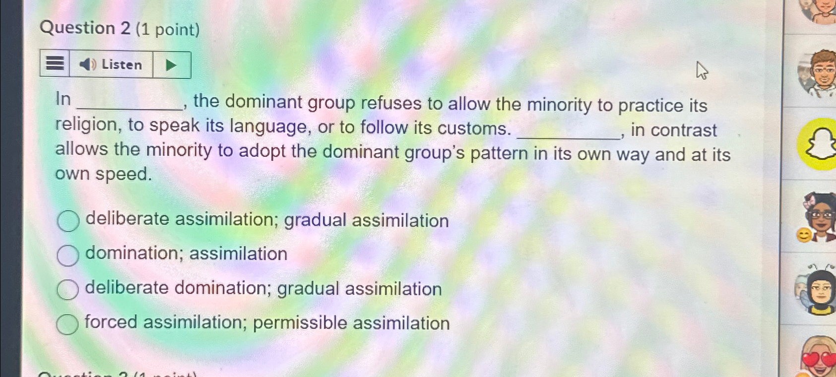Solved Question 2 (1 ﻿point)ListenIn the dominant group | Chegg.com