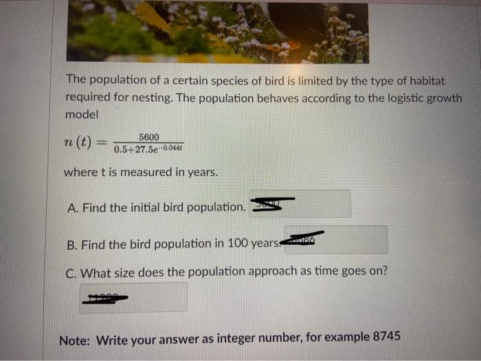 Solved The population of a certain species of bird is | Chegg.com