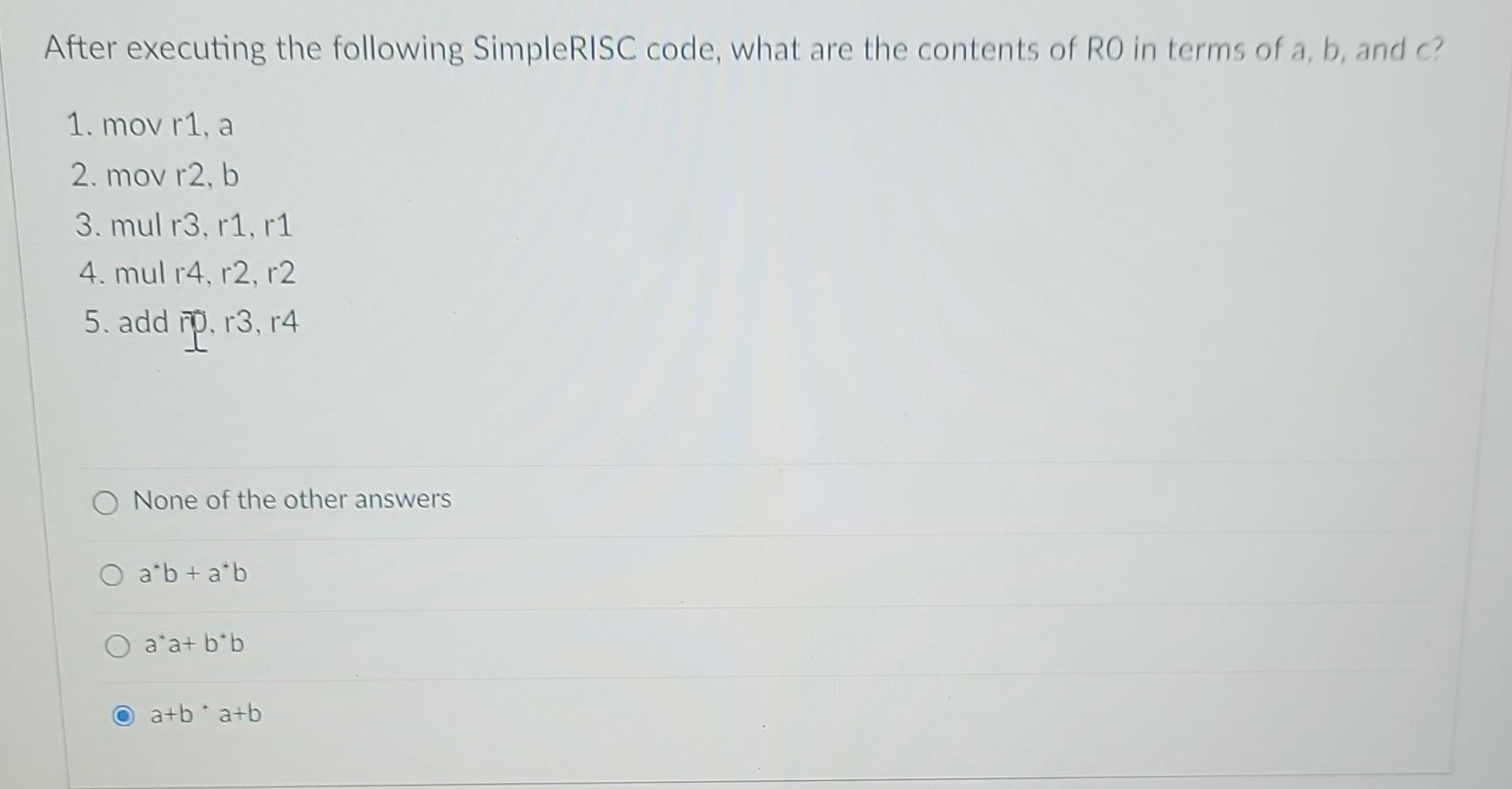 Solved After executing the following SimpleRISC code, what | Chegg.com