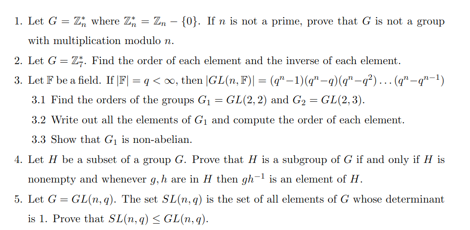 Solved Let G=Zn** ﻿where Zn**=Zn-{0}. ﻿If n ﻿is not a prime, | Chegg.com