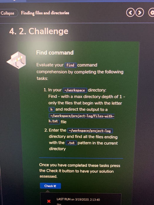 Solved Collapse Finding files and directories 4.2. Challenge | Chegg.com