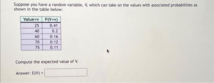 Solved Suppose you have a random variable, V, which can take | Chegg.com