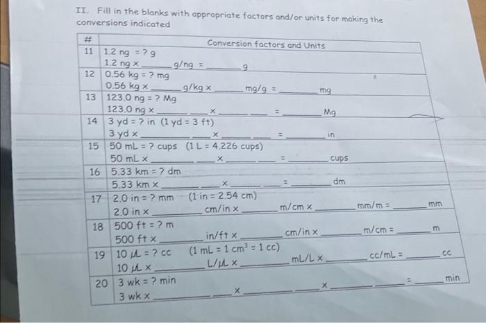 Solved II. Fill in the blanks with appropriate factors | Chegg.com