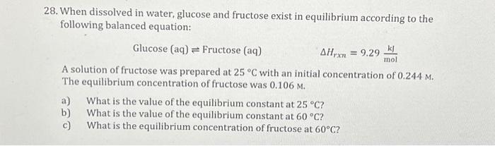 Solved 28. When dissolved in water, glucose and fructose | Chegg.com