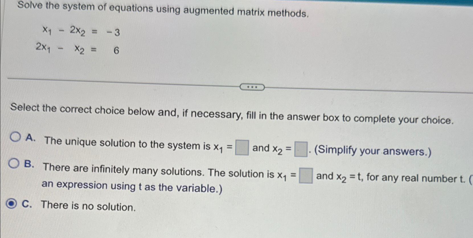 Solved Solve the system of equations using augmented matrix | Chegg.com