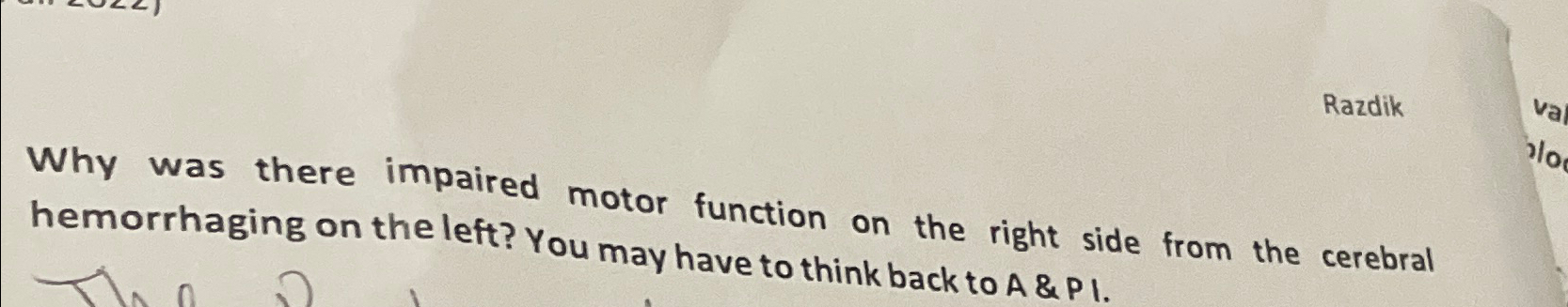 Solved RazdikWhy was there impaired motor function on the | Chegg.com